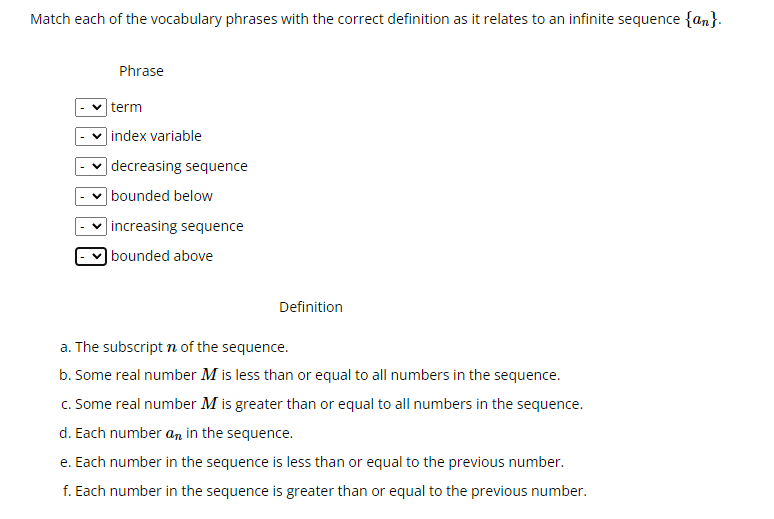 Solved Match each of the vocabulary phrases with the correct | Chegg.com