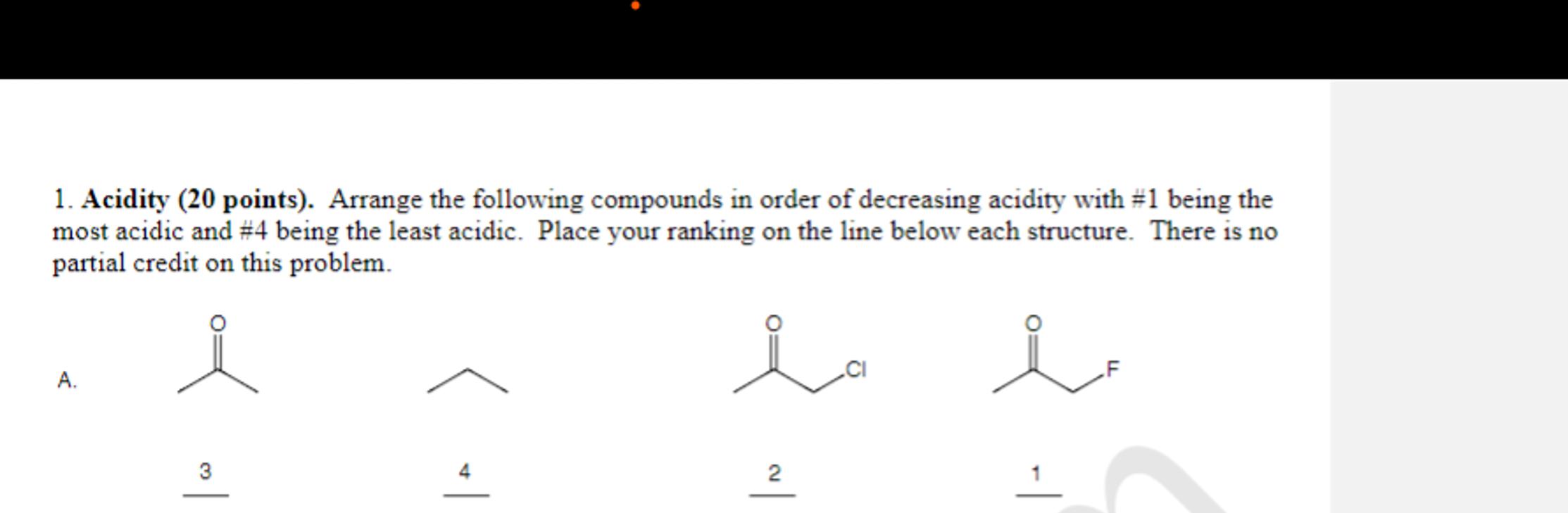 Acidity ( 20 ﻿points). ﻿Arrange the following | Chegg.com