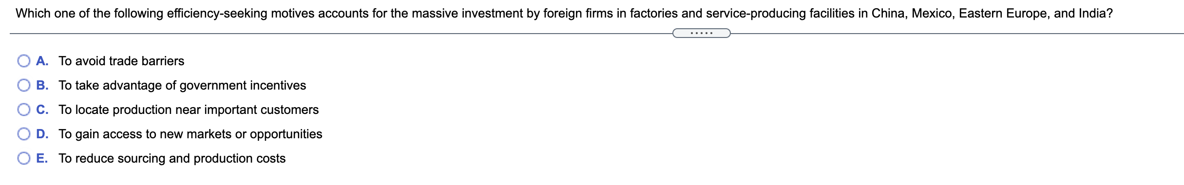 Solved Which one of the following efficiency-seeking motives | Chegg.com