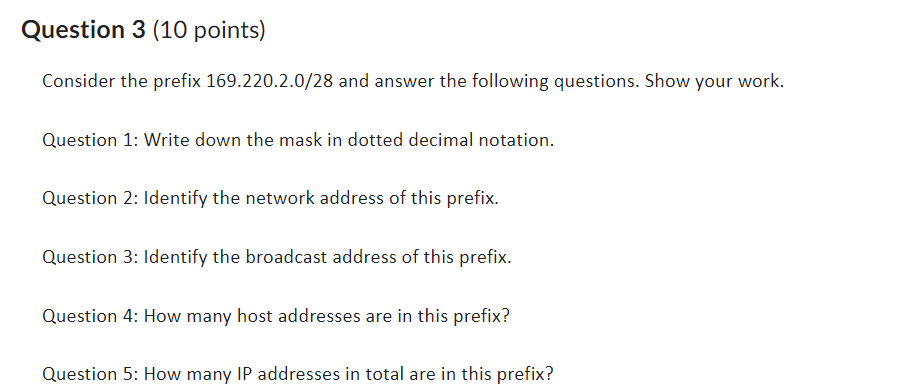 Solved Question 3 (10 ﻿points)Consider the prefix | Chegg.com