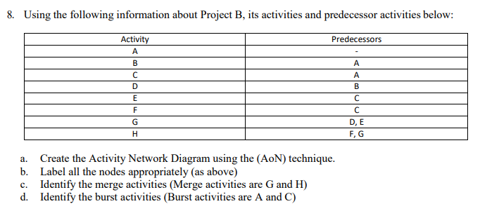 Solved 8. Using the following information about Project B, | Chegg.com