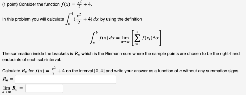 Solved (1 point) Consider the function f(x) = x + 4. In this | Chegg.com
