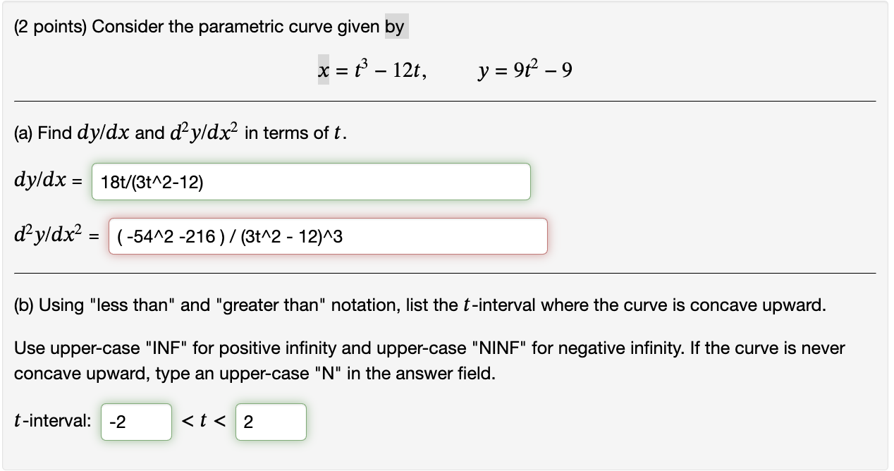 Solved (2 points) Consider the parametric curve given by | Chegg.com