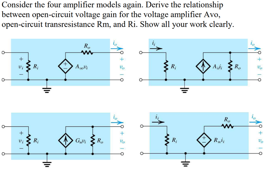 Solved Consider the four amplifier models again. Derive the | Chegg.com