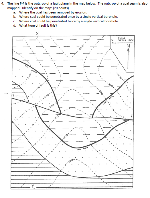 Solved The line F-F is the outcrop of a fault plane in the | Chegg.com
