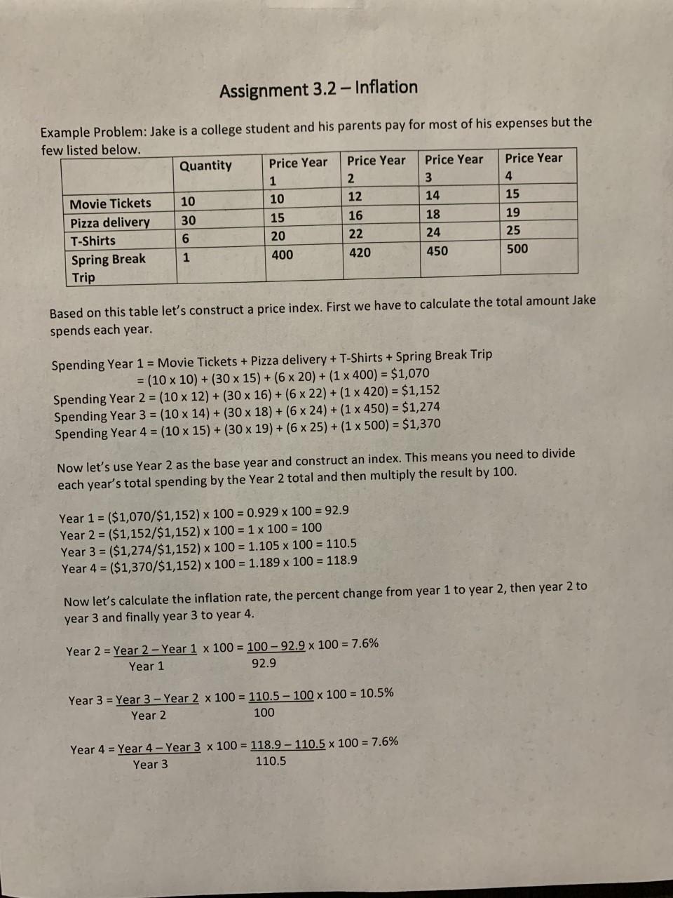 Solved Assignment 3.2 - Inflation Example Problem: Jake is a | Chegg.com