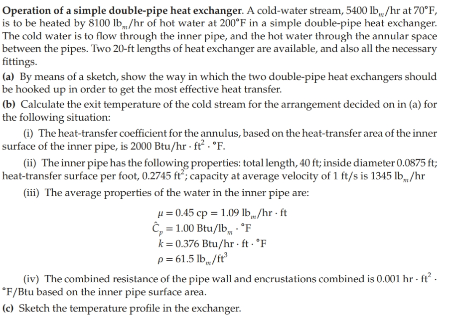 Solved Operation of a simple double-pipe heat exchanger. A | Chegg.com