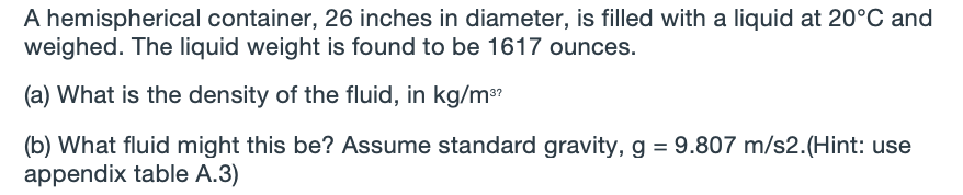 Solved A hemispherical container, 26 inches in diameter, is | Chegg.com