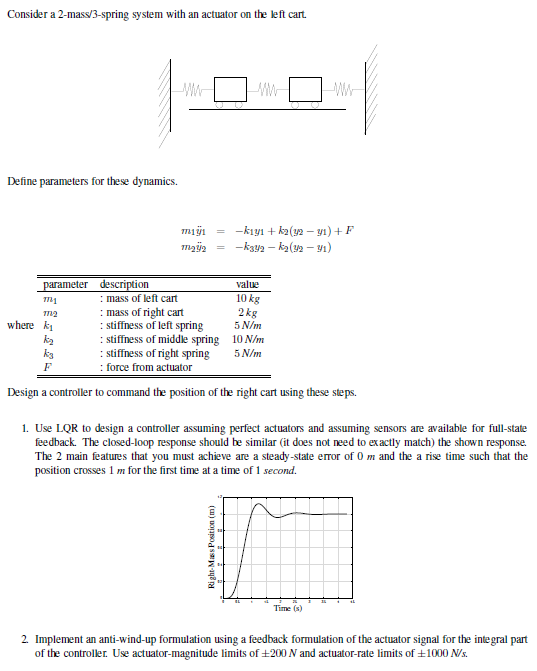 Consider a 2-mass/3-spring system with an actuator on | Chegg.com