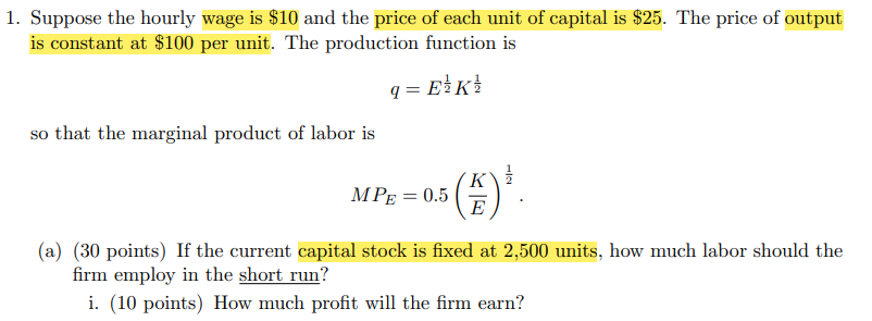 Solved 1. Suppose the hourly wage is $10 and the price of | Chegg.com