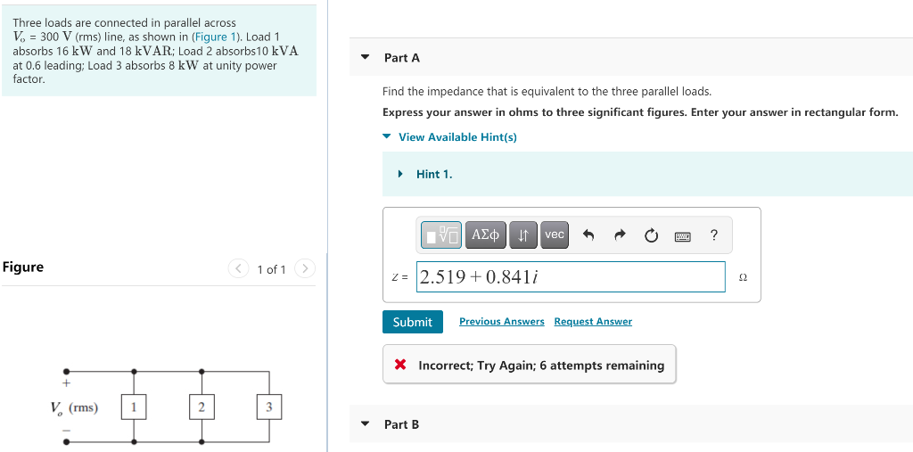 Solved Three loads are connected in parallel across Vo = 300 | Chegg.com