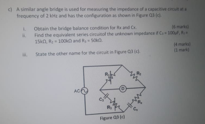 Solved c) A similar angle bridge is used for measuring the | Chegg.com
