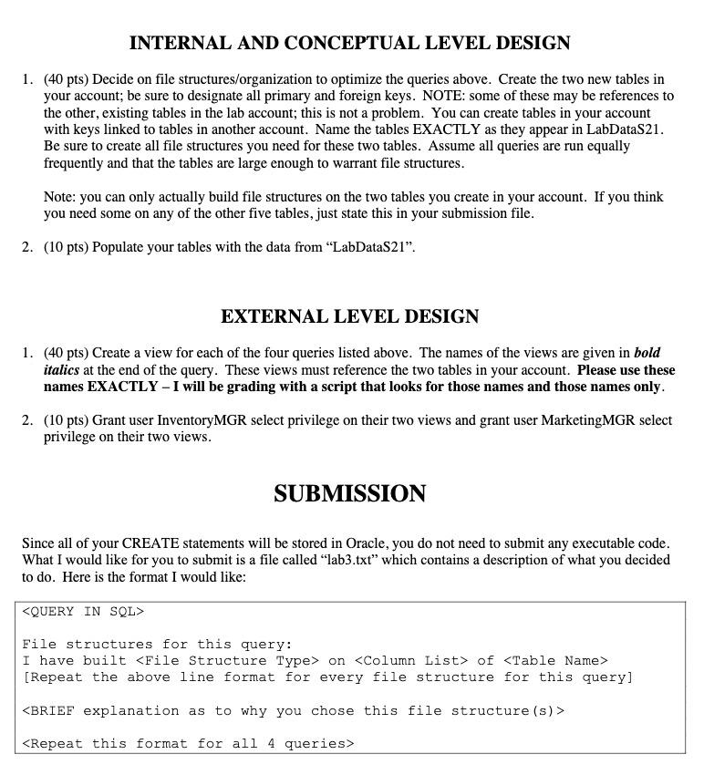 INTERNAL AND CONCEPTUAL LEVEL DESIGN 1. (40 pts) | Chegg.com