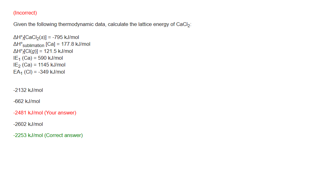 Given the following thermodynamic data, calculate the | Chegg.com