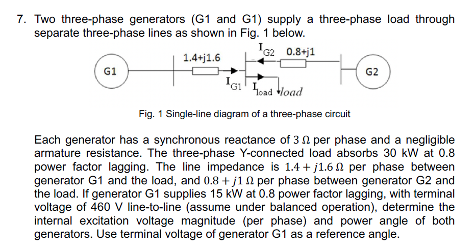 Solved Two three-phase generators ( G1 and G1 ) supply a | Chegg.com