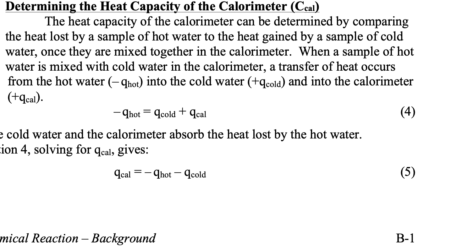 Determining the Heat Capacity of the Calorimeter | Chegg.com