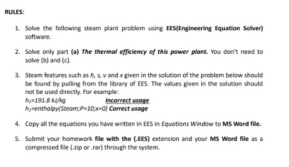 Solved 1. Solve the following steam plant problem using | Chegg.com