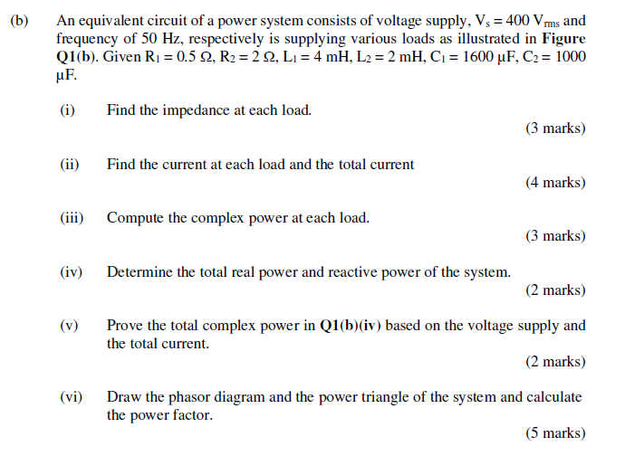 Solved An equivalent circuit of a power system consists of | Chegg.com