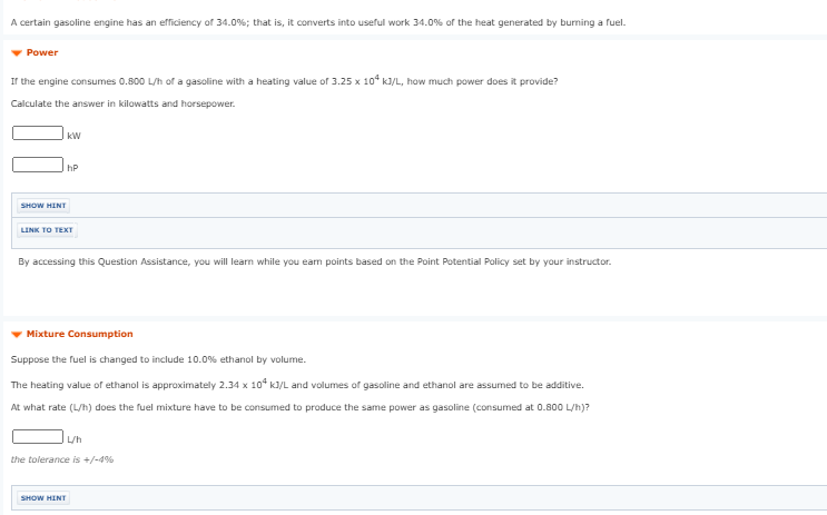 Solved A certain gasoline engine has an efficiency of 34.0%; | Chegg.com