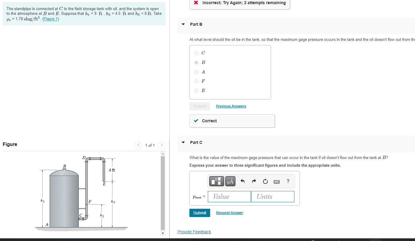 Solved The standpipe is connected at C to the field storage | Chegg.com