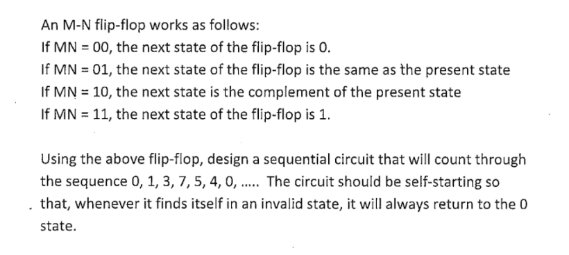 Solved An M-N flip-flop works as follows: If MN = 00, the | Chegg.com