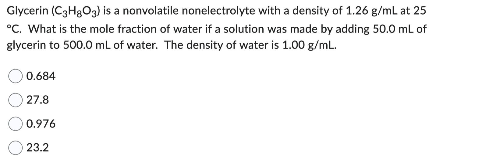 Solved Glycerin (C3H8O3) is a nonvolatile nonelectrolyte | Chegg.com