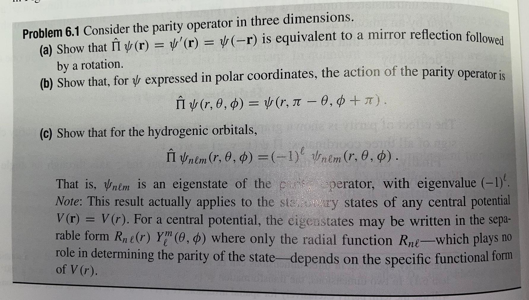 Solved Problem 6.1 Consider the parity operator in three | Chegg.com