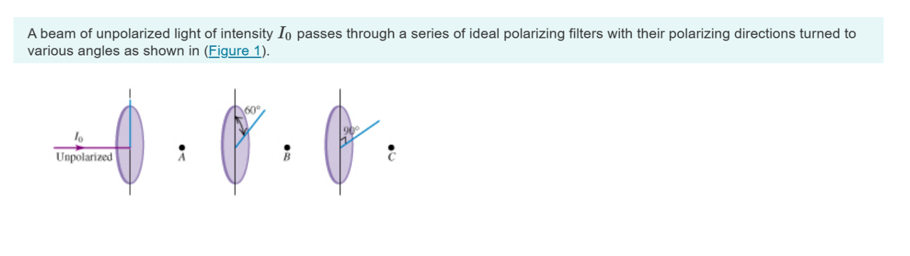 A Beam Of Unpolarized Light Of Intensity I0 Passes