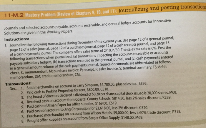 Solved Journalizing and posting transaction 11-M.2 payable, | Chegg.com
