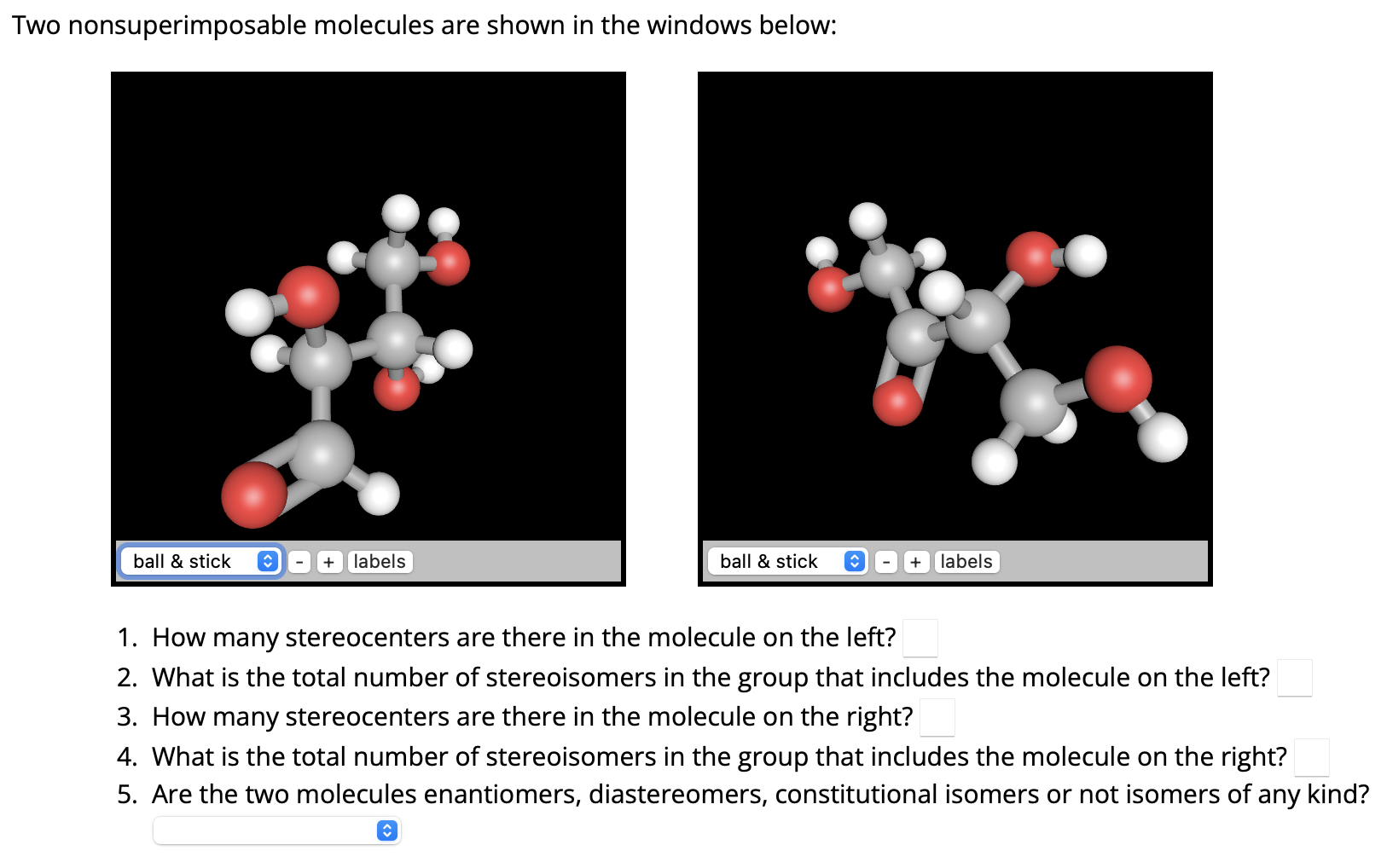 Solved Two nonsuperimposable molecules are shown in the | Chegg.com