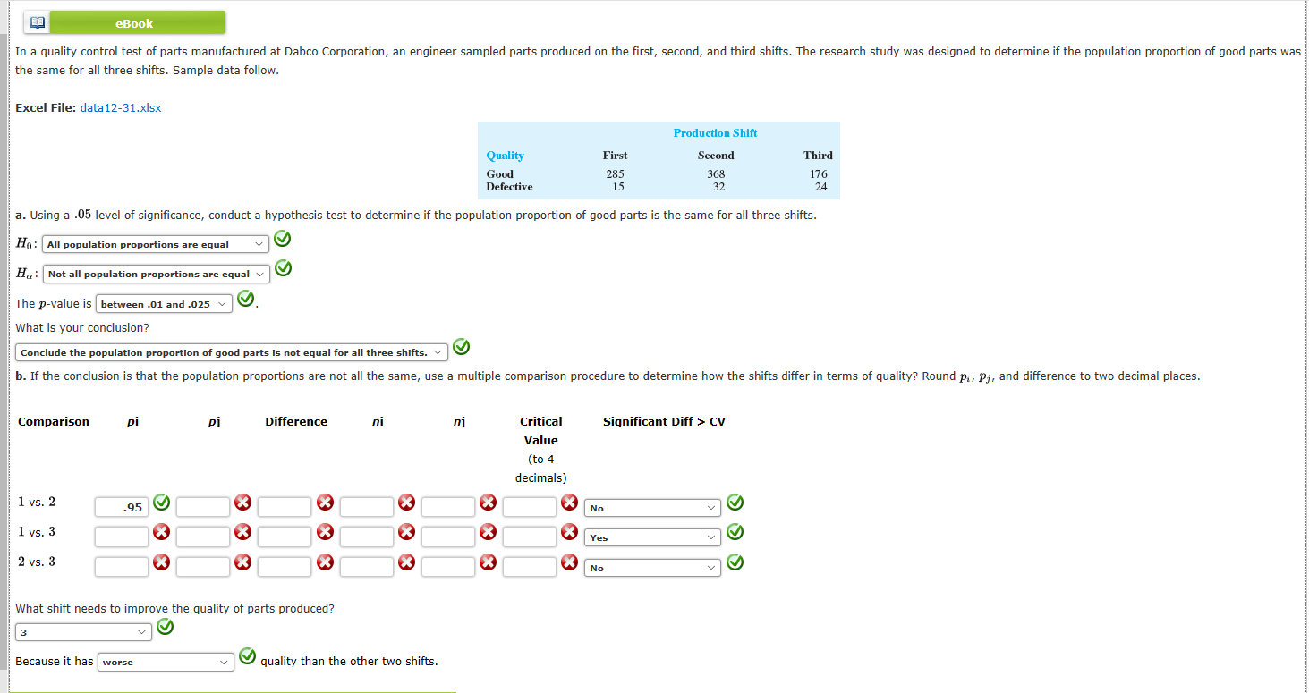 Solved eBook In a quality control test of parts manufactured | Chegg.com