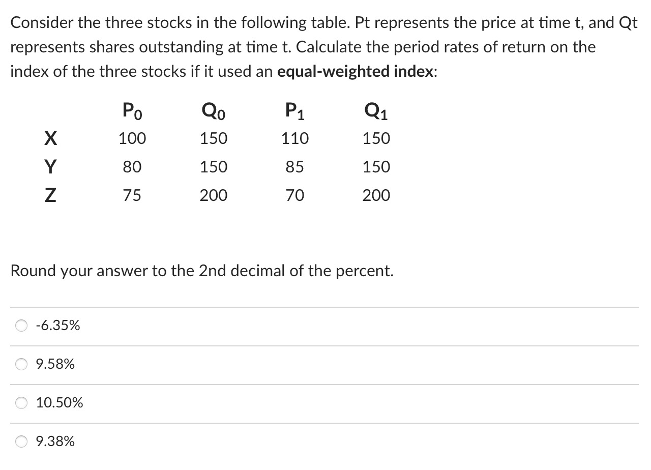 Solved Consider the three stocks in the following table. Pt | Chegg.com