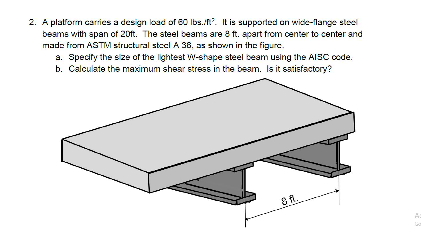 Solved 2. A platform carries a design load of 60 lbs./ft?. | Chegg.com