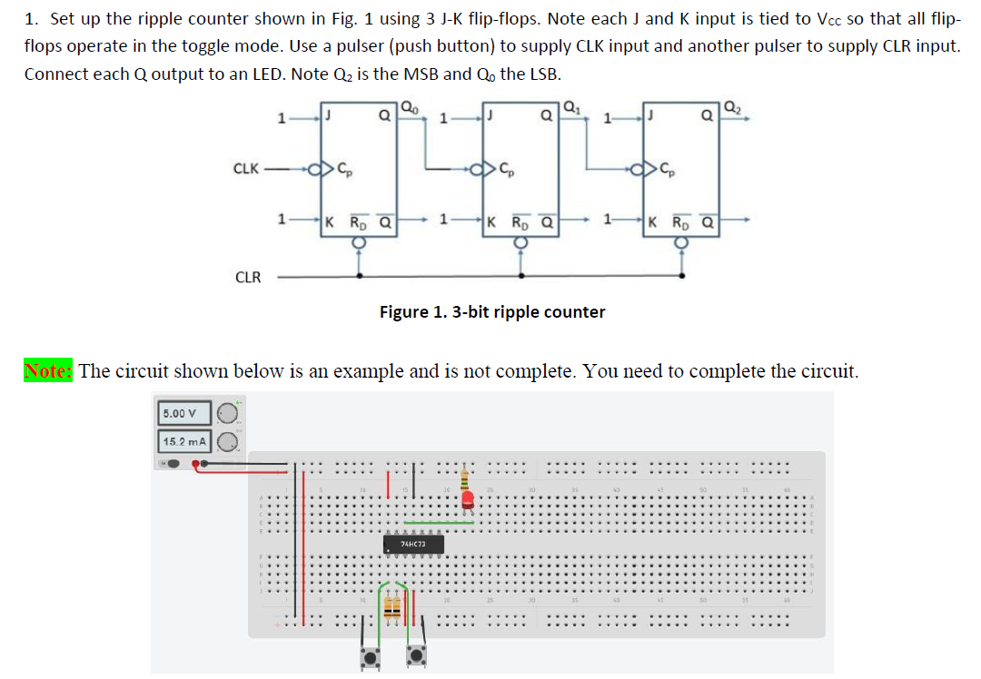 Solved 1. Set up the ripple counter shown in Fig. 1 using 3 | Chegg.com