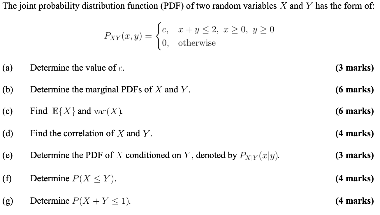 Solved The joint probability distribution function (PDF) of | Chegg.com