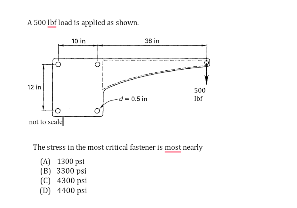 Solved A 500lbf ﻿load is applied as shown.The stress in the | Chegg.com