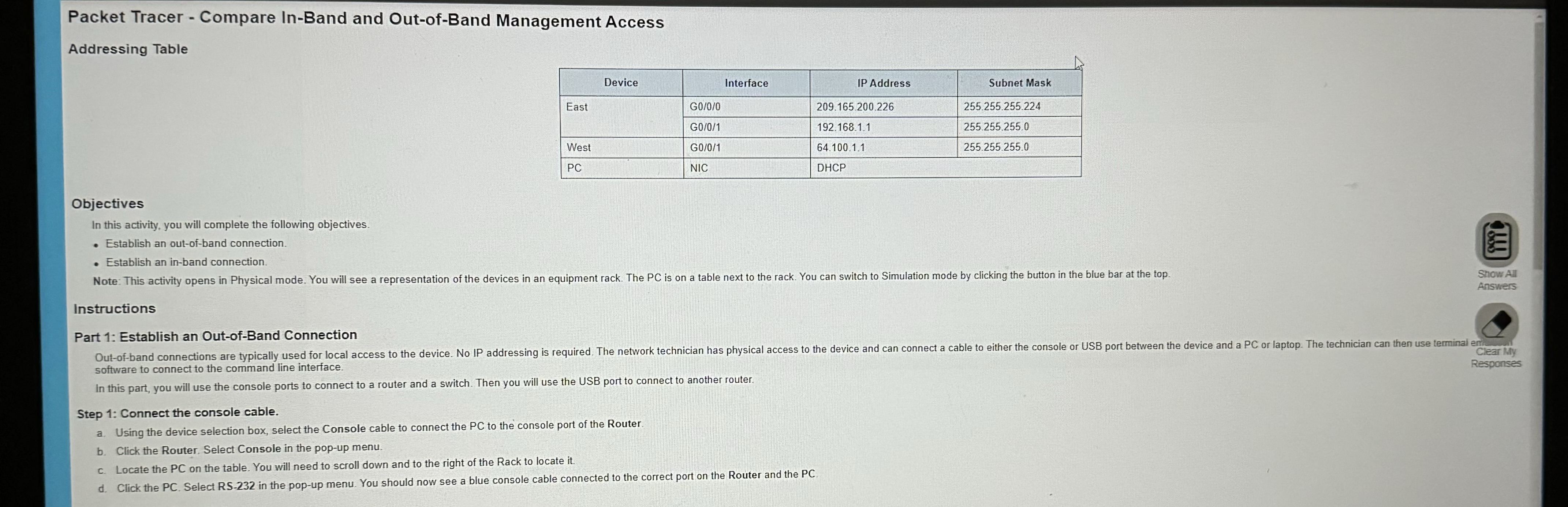 Packet Tracer - Compare In-Band and Out-of-Band | Chegg.com