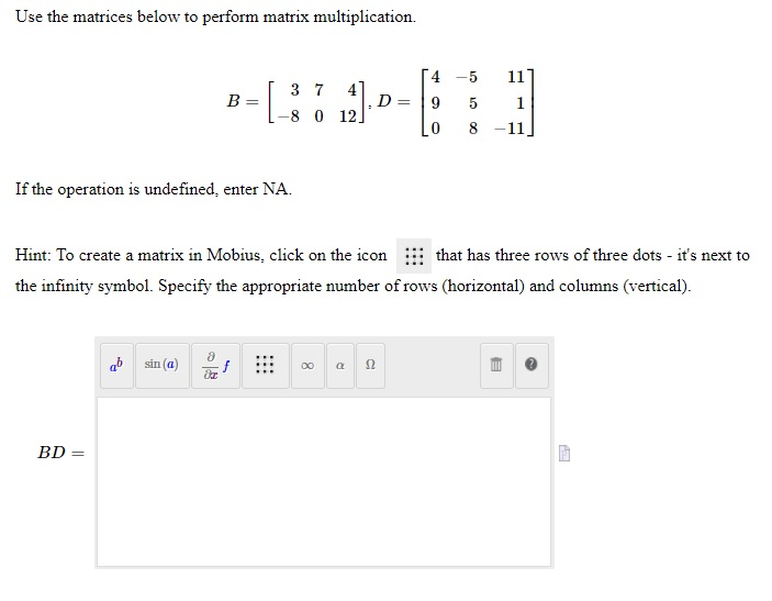 Solved Use the matrices below to perform matrix | Chegg.com