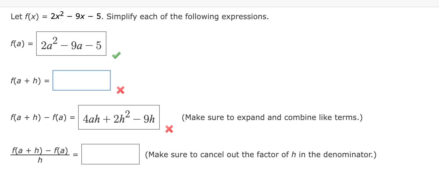 Solved Let F X 2x2−9x−5 Simplify Each Of The Following