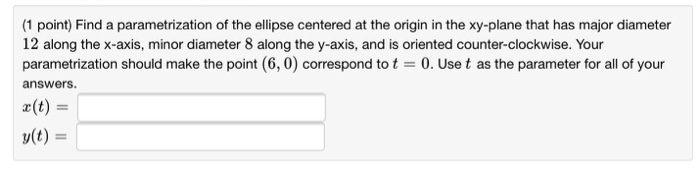 Solved (1 point) Find a parametrization of the ellipse | Chegg.com