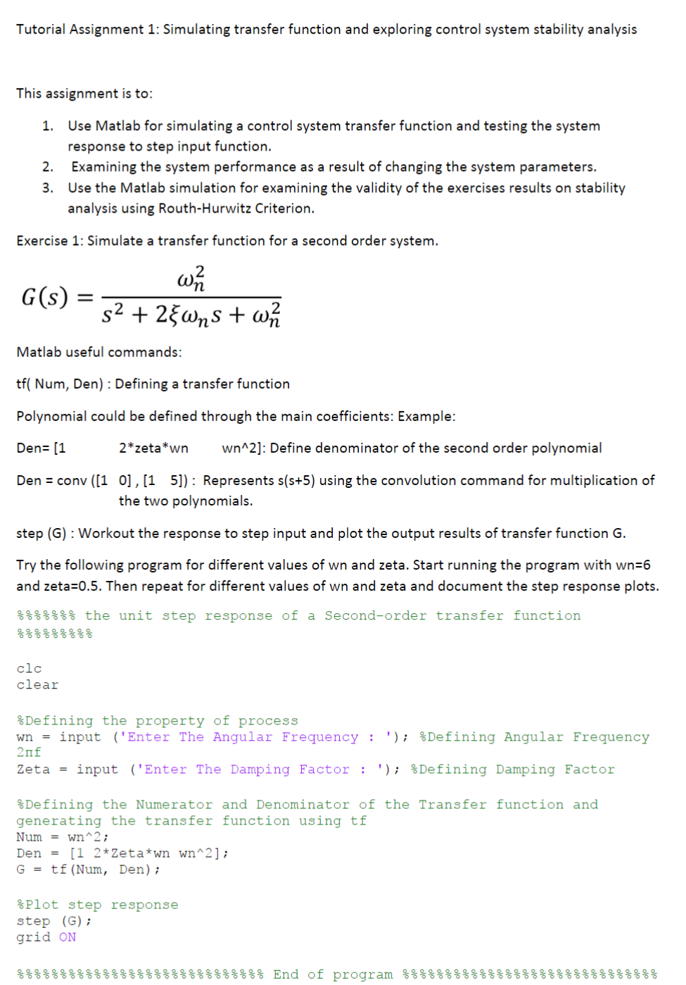 Solved Tutorial Assignment 1: Simulating transfer function | Chegg.com