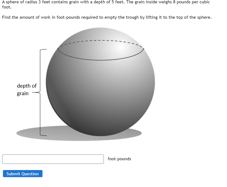 Solved Asphere of radius 3 feet contains grain with a depth | Chegg.com