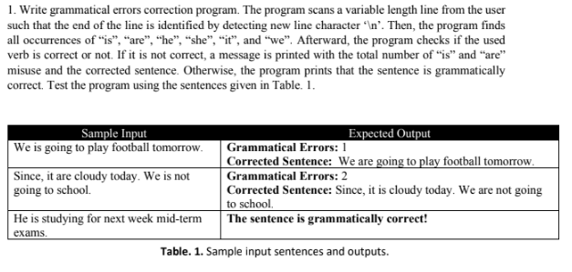 Solved 1. Write grammatical errors correction program. The | Chegg.com