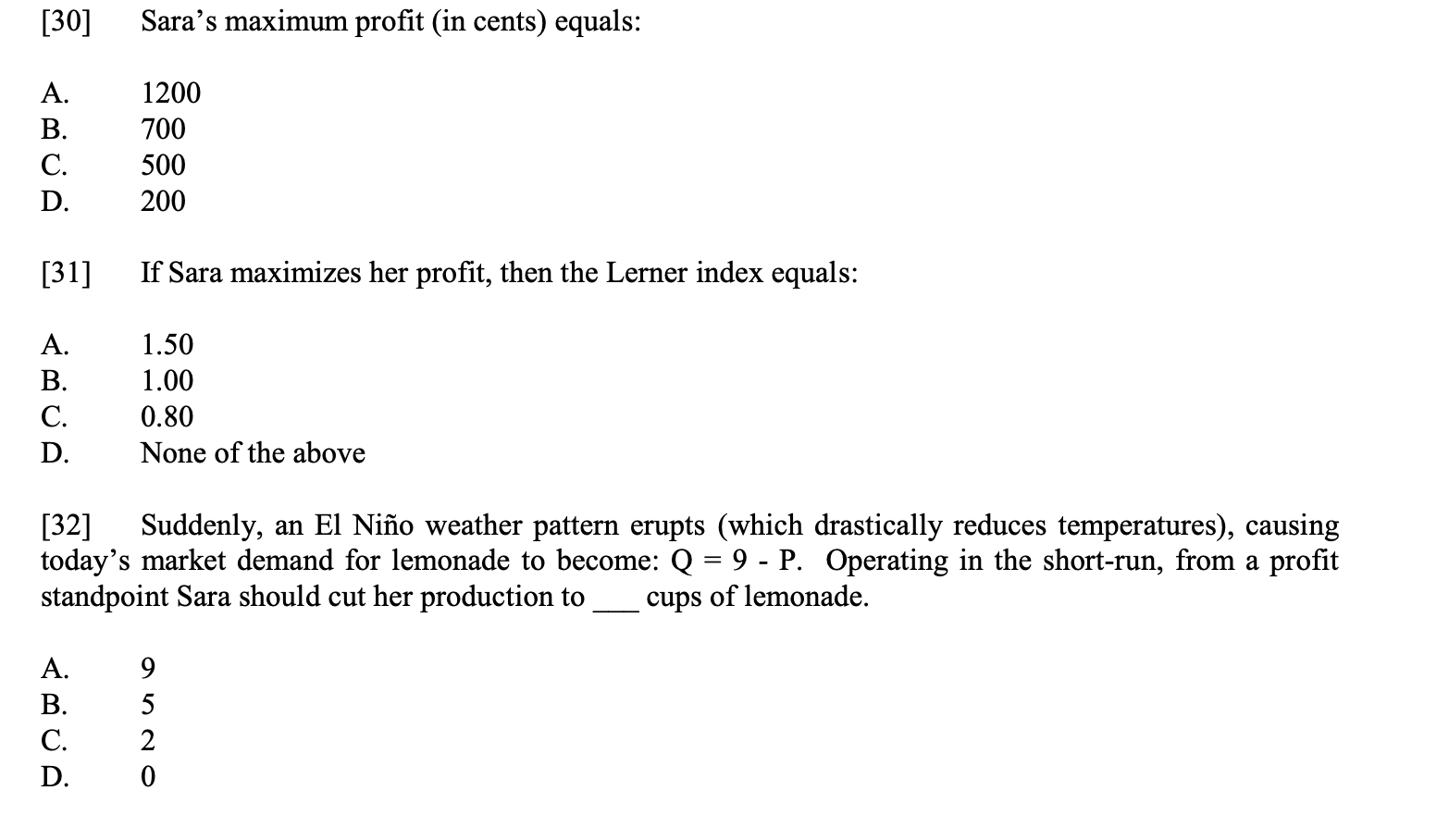 Solved Use the following to answer questions (28) through | Chegg.com