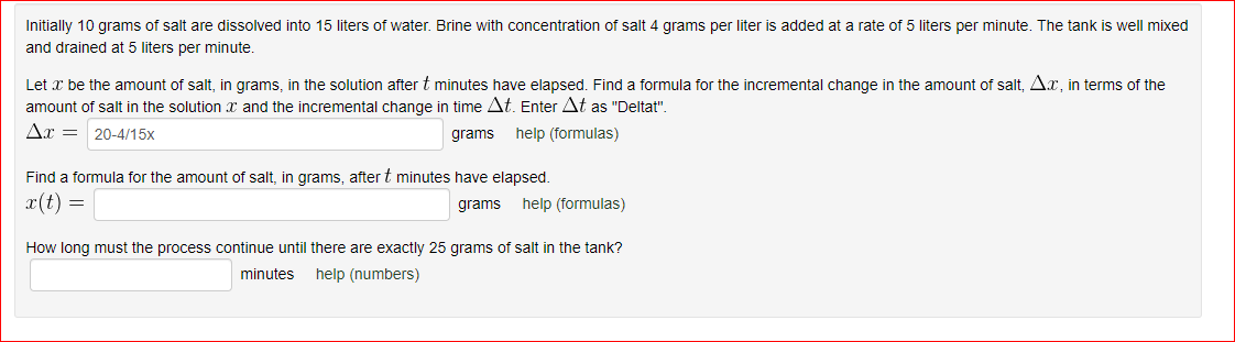 Solved Initially 10 grams of salt are dissolved into 15 | Chegg.com