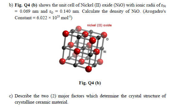 Solved b) Fig. Q4 (6) shows the unit cell of Nickel (II) | Chegg.com