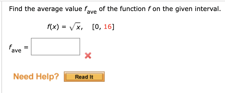 Solved Find the average value fave of the function f on the | Chegg.com