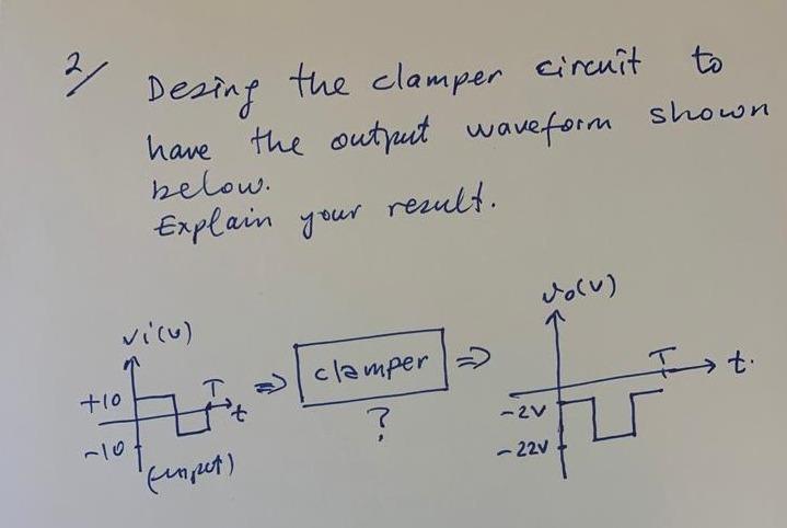 Solved 2/ Desing the clamper circuit have the output | Chegg.com