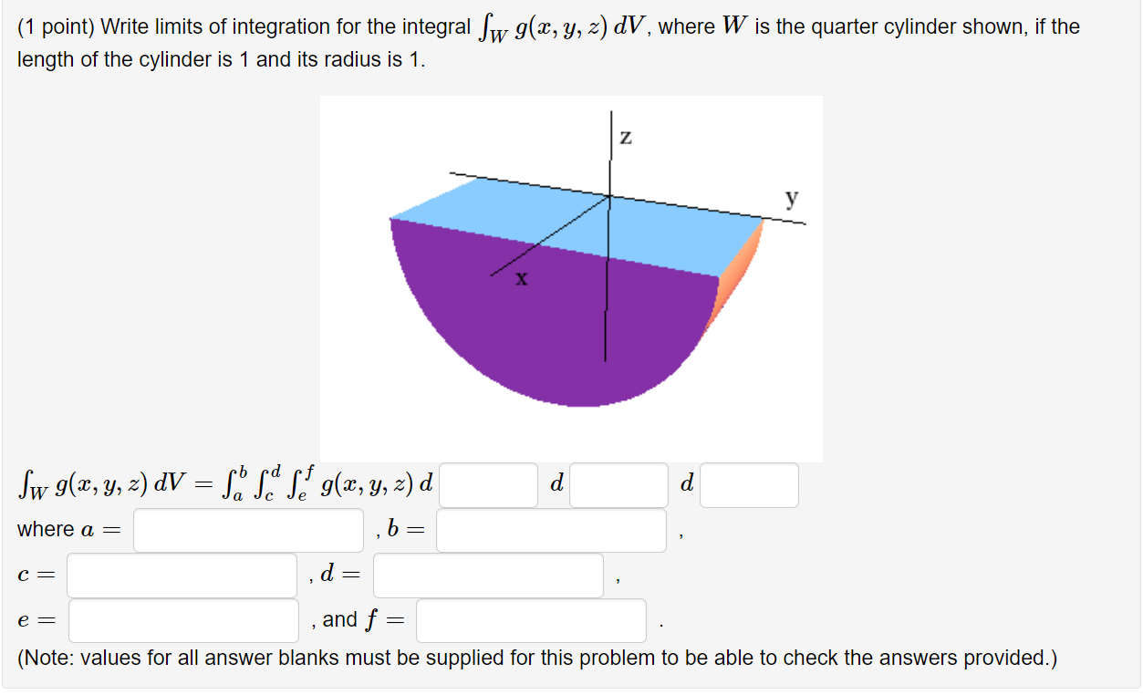 Solved (1 point) Write limits of integration for the | Chegg.com