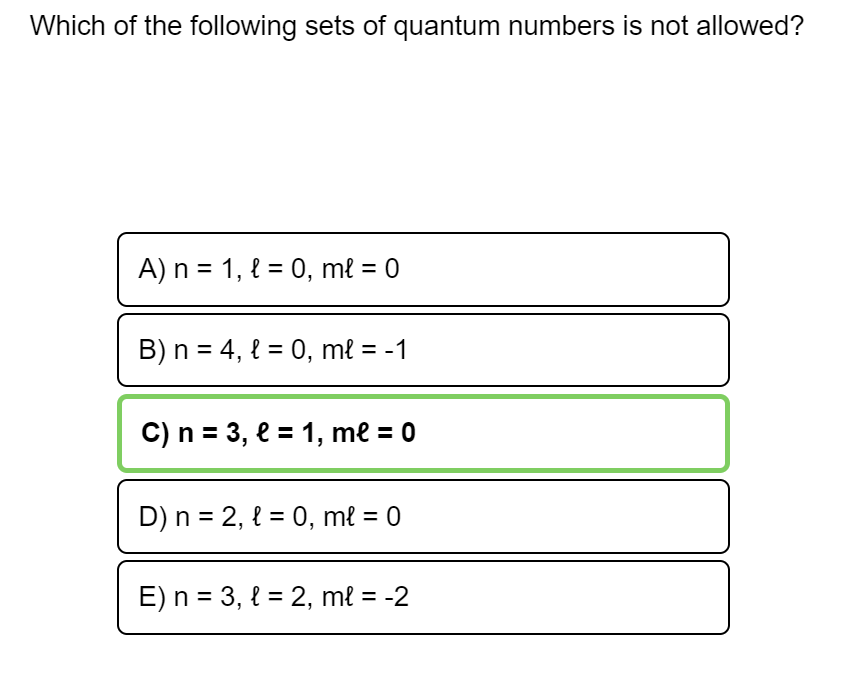 Solved Which of the following sets of quantum numbers is not | Chegg.com